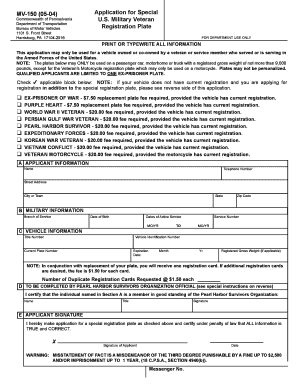 Fillable Online Pennsylvania Application For Special U.s. ... - State ...