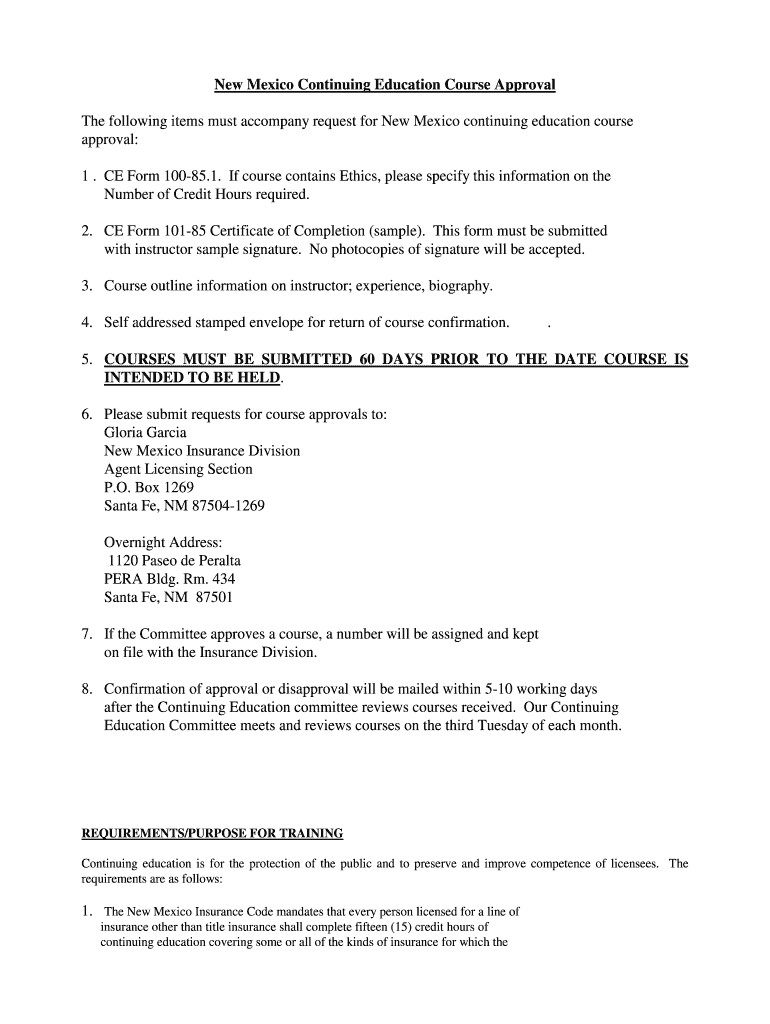 Fillable Online New Mexico Continuing Education Course ... - State ...