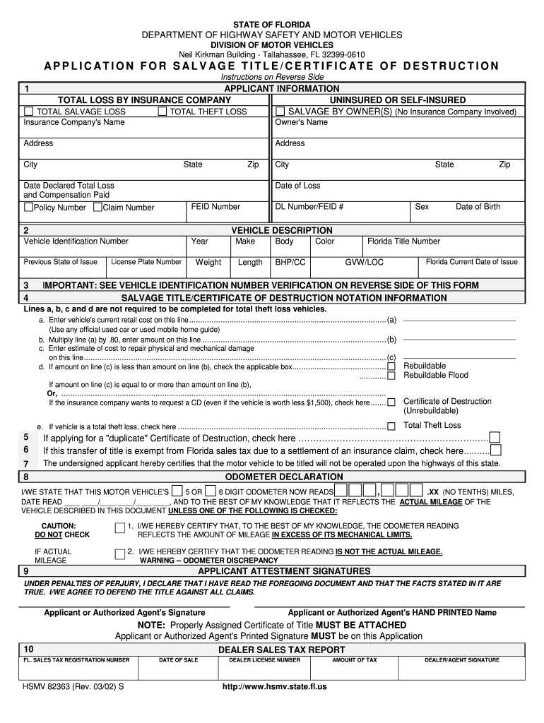Fillable Online Application for Salvage Title/Certificate of ...