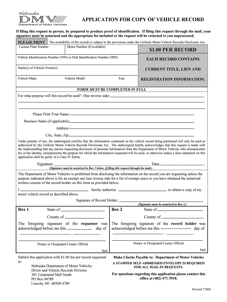Fillable Online Application for Copy of Vehicle Record Fax Email Print ...