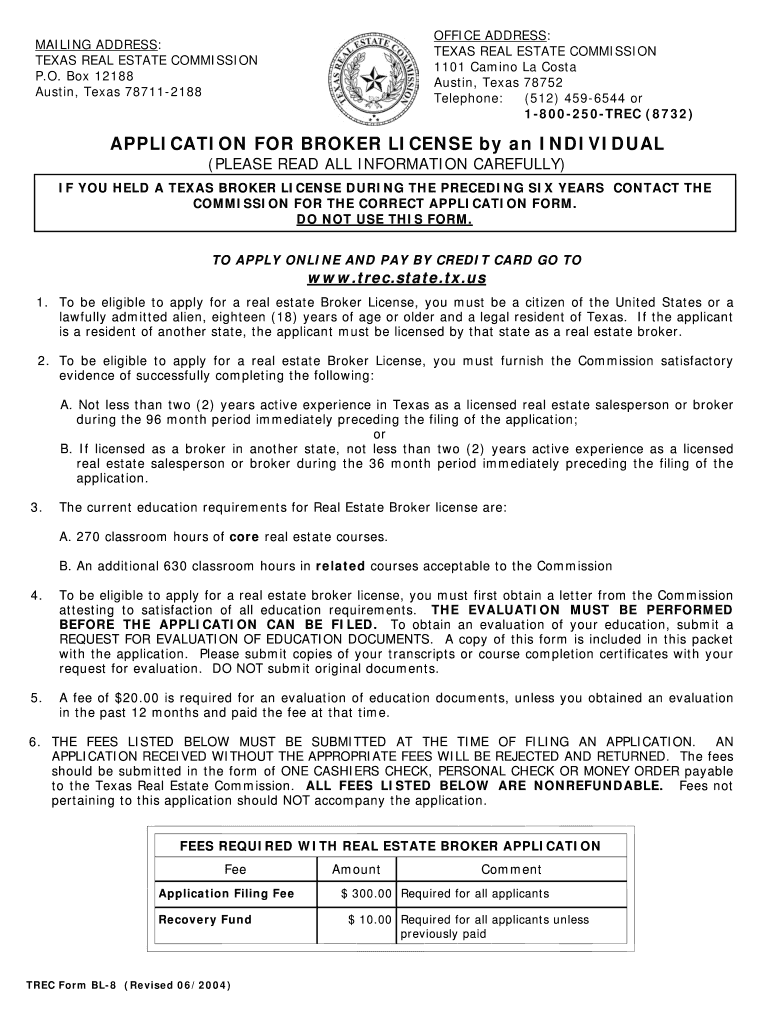 Fillable Online Texas Broker License Application - State Legal Forms ...