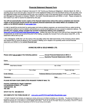 Fillable Online Financial Statement Request Form - Infomine Inc Fax ...