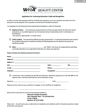 Fillable Online whaqualitycenter WHA Continuing Education Application ...