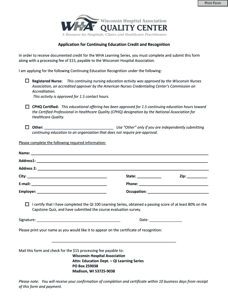 Fillable Online Application for Continuing Education Credit and ...