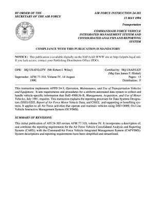 Fillable Online Template modified: BY ORDER OF THE SECRETARY OF THE AIR ...