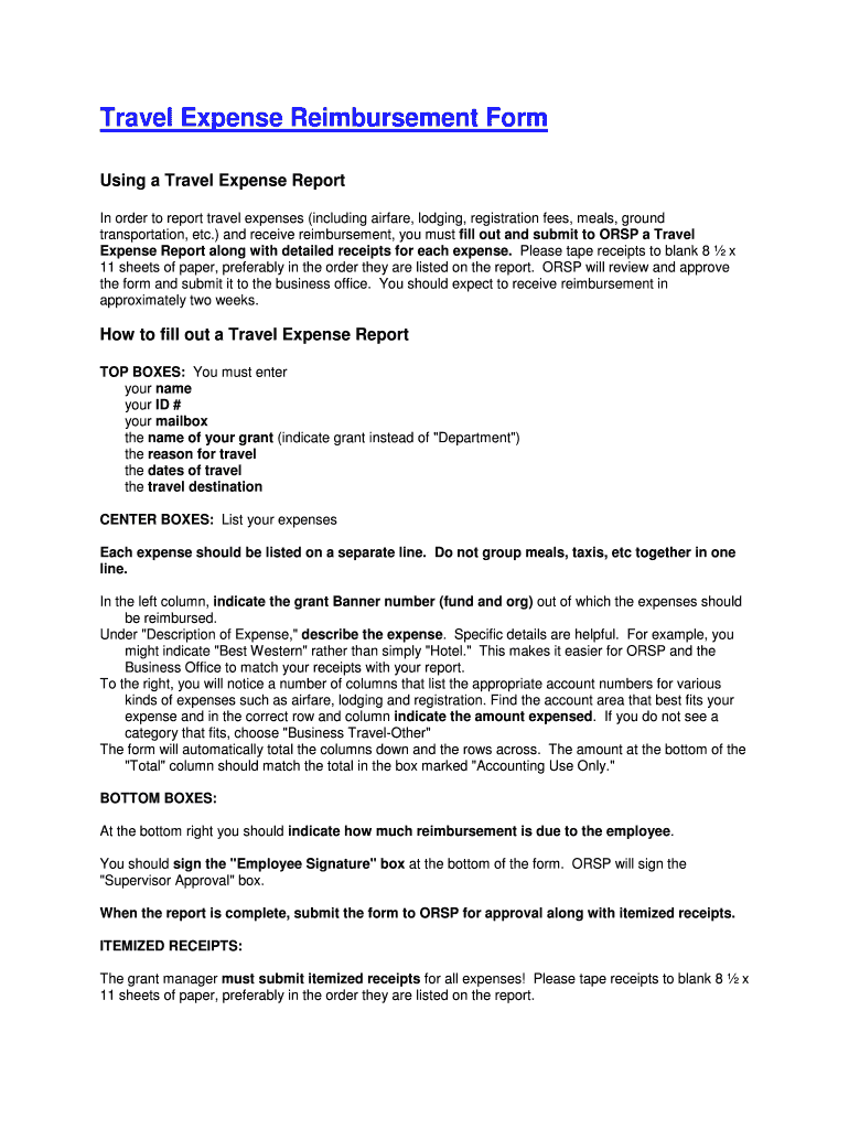 Fillable Online Travel Expense Reimbursement Fax Email Print - pdfFiller