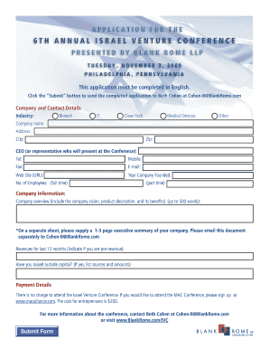 Fillable Online Application 1 pg fillable:Layout 1.qxd - Blank Rome LLP Fax Email Print - pdfFiller