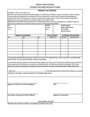 Fillable Online DAEGU HIGH SCHOOL STUDENT RECORDS REQUEST FORM ... Fax ...