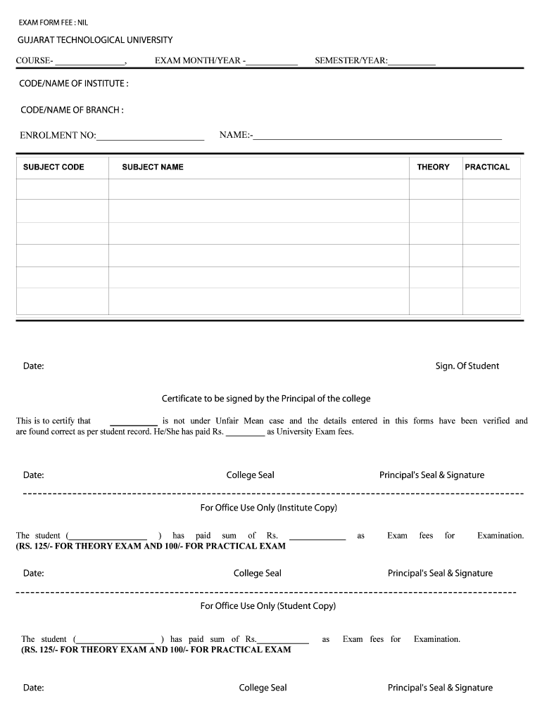 Fillable Online Gujarat Technological University Exam Form Fax Email Print - pdfFiller
