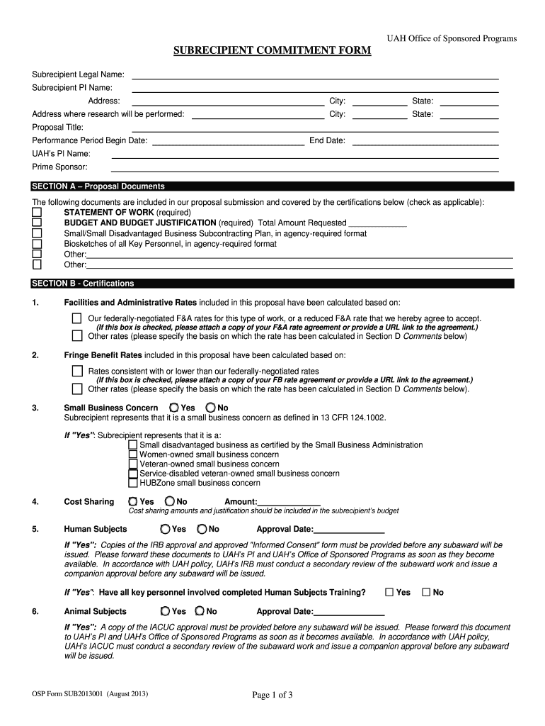 Fillable Online Subrecipient Commitment Form Fax Email Print - pdfFiller