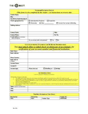 Fillable Online trimet TriMet Vendor/Payment Setup Form Fax Email Print ...