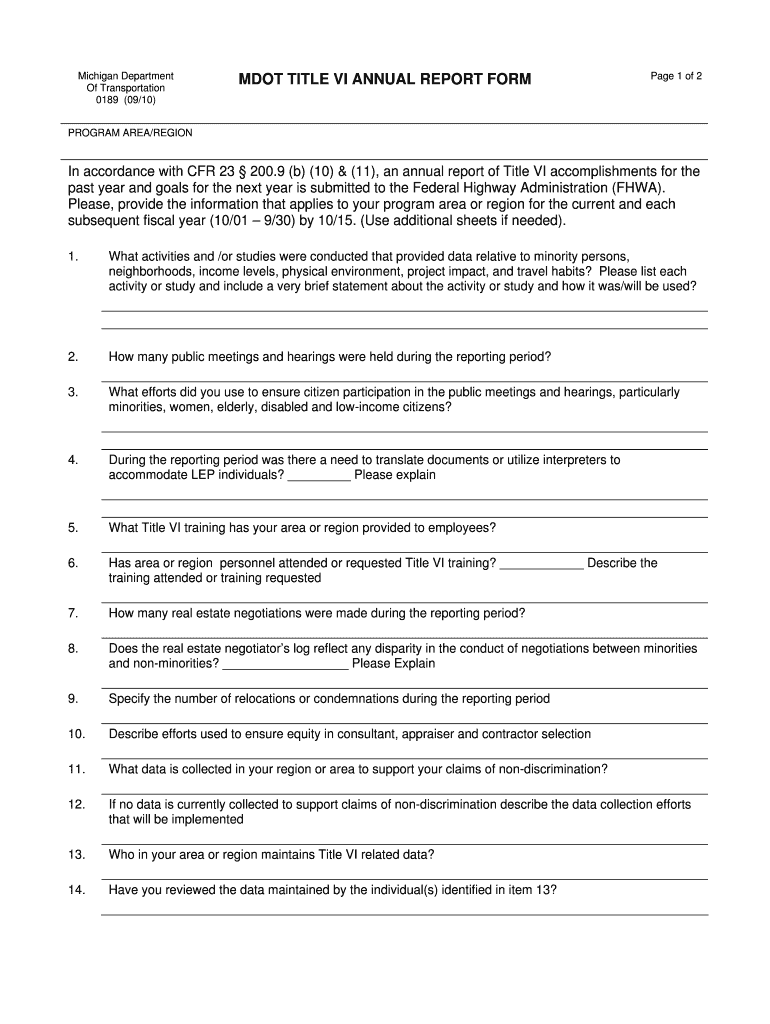 Fillable Online MDOT Title VI Annual Report Fax Email Print - pdfFiller