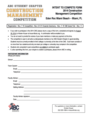 Fillable Online abc INTENT TO COMPETE FORM 2014 Construction Management ... Fax Email Print ...