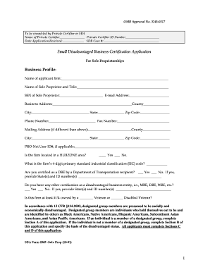Fillable Online Small Disadvantaged Business Certification Application ...