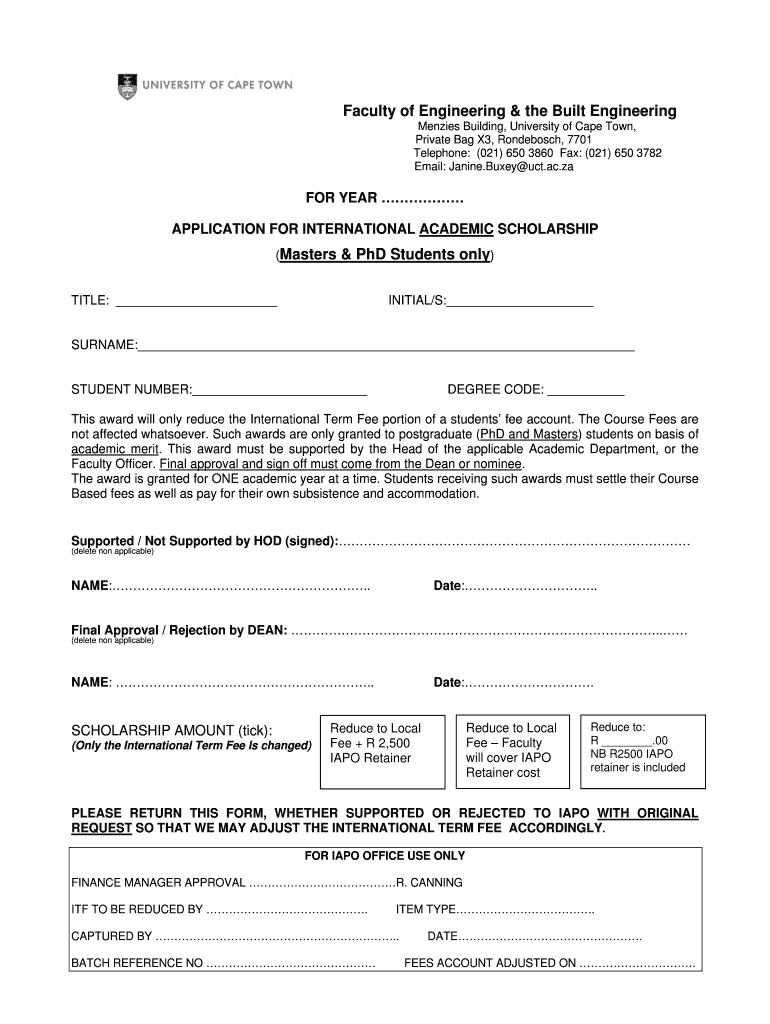 Fillable Online Application for International Academic Scholarship Fax Email Print - pdfFiller