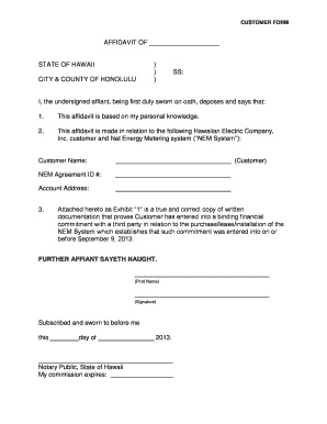 Fillable Online Affidavit Form - Customer - Hawaiian Electric Fax Email ...