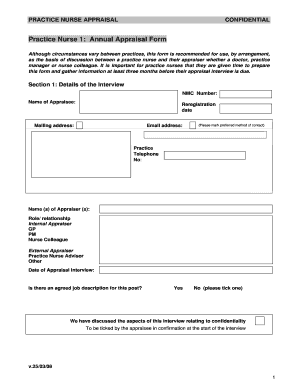 Fillable Online Practice Nurse 1: Annual Appraisal Form - Radcliffe ...