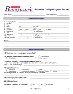 Fillable Online seda-cog Business Calling Program Survey Form - Seda ...