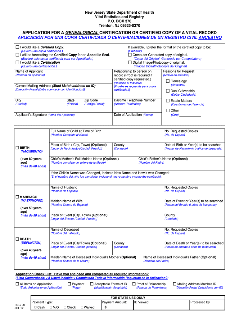 Fillable Online APPLICATION FOR A GENEALOGICAL CERTIFICATION OR ...