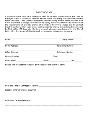 Fillable Online NOTICE OF CLAIM FORM INSTRUCTIONS - Colleyville Fax ...
