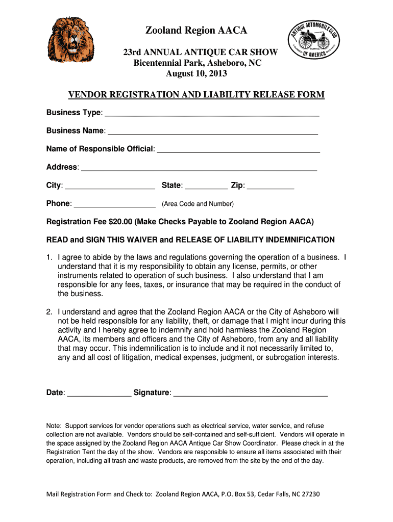 Fillable Online local aaca Zooland Region AACA 23rd ANNUAL ANTIQUE CAR ...