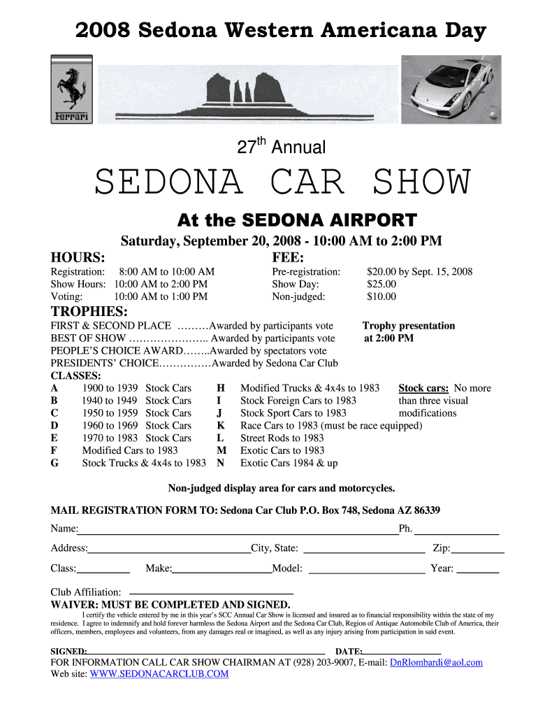 Fillable Online 2008 Sedona Western Americana Day - Sedona Car Show Fax ...