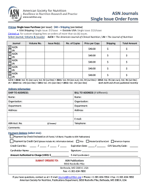 Fillable Online jn nutrition ASN Journals Single Issue Order Form ...