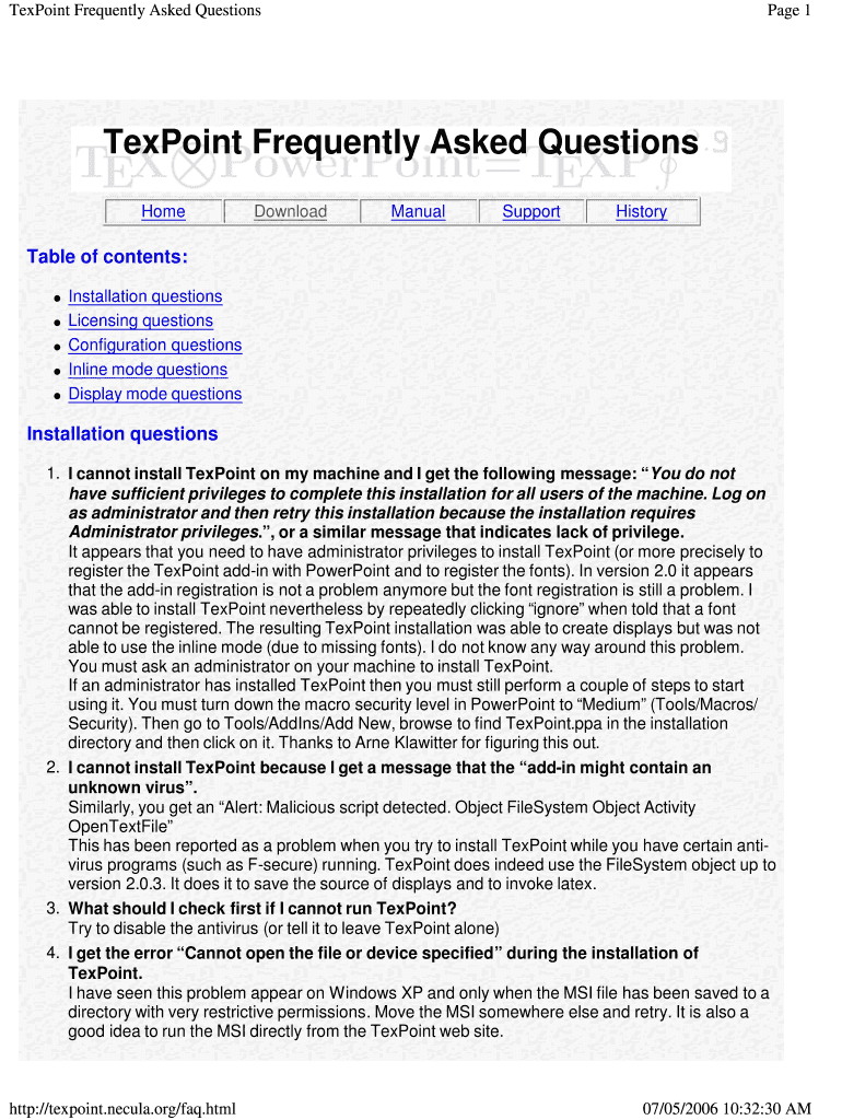 Fillable Online TexPoint Frequently Asked Questions Fax Email Print ...
