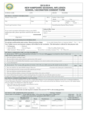 Fillable Online 2009 H1N1 Influenza Vaccine Consent Form for Use With ...