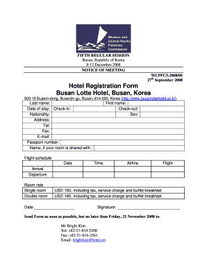 Fillable Online Hotel Registration Form Busan Lotte Hotel, Busan, Korea ...