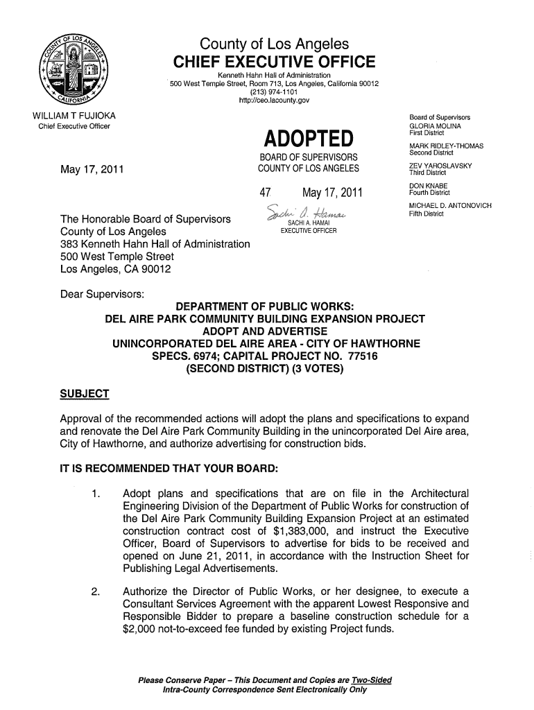 Fillable Online DEPARTMENT OF PUBLIC WORKS: DEL AIRE PARK COMMUNITY ...