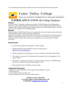 Fillable Online dcccd T-STEM APPLICATION - Dallas County Community College District - dcccd Fax ...