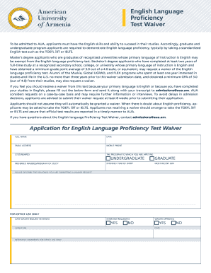 Fillable Online admissions aua English Language Proficiency Test Waiver ...