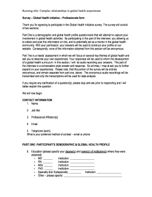 Fillable Online Survey Global Health Initiative Professionals form Fax ...