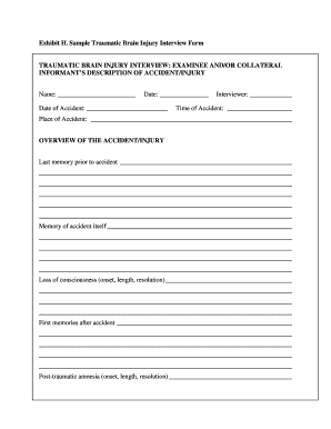 Fillable Online Exhibit H. Sample Traumatic Brain Injury Interview Form ...