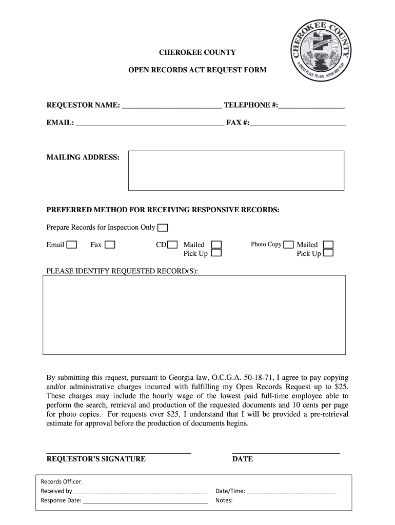 Fillable Online Open Records Request Form - Cherokee County Government ...