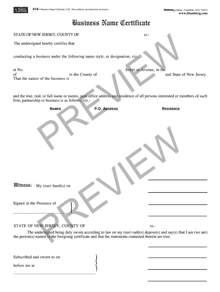 Fillable Online Business Name Certificate - New Jersey Fax Email Print ...