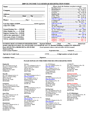 Fillable Online ca uky 2009 UK INCOME TAX SEMINAR REGISTRATION FORM Fax ...