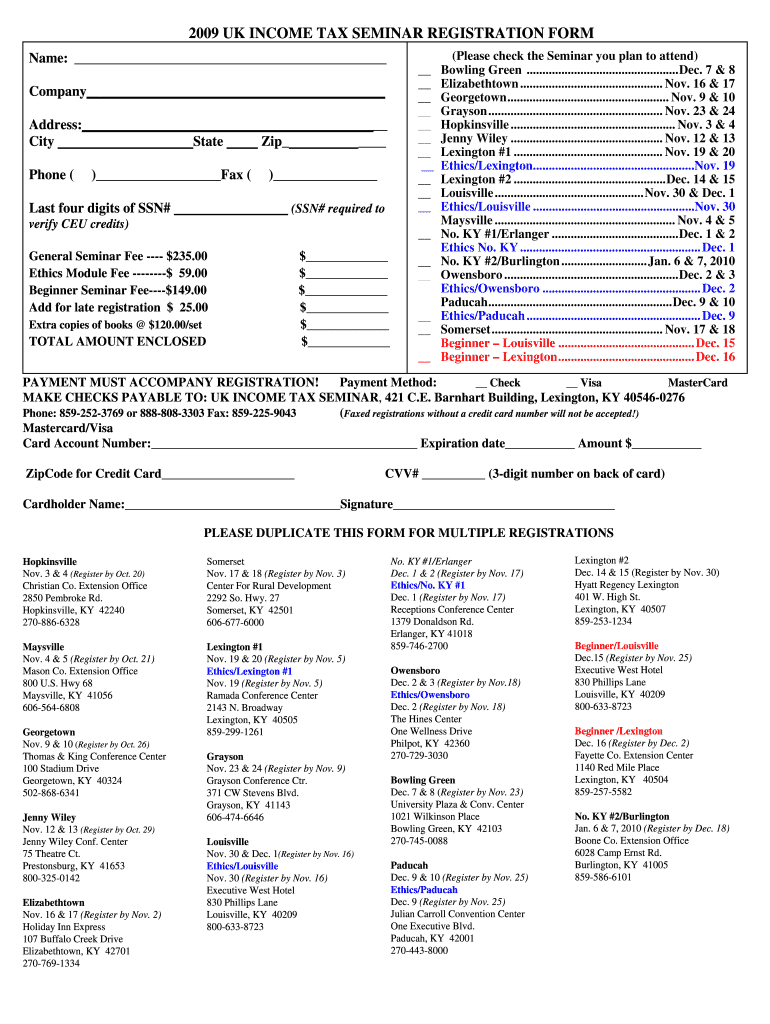 Fillable Online 2009 UK Income Tax Seminar Registration Fax Email Print ...