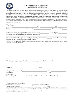 Fillable Online VICTORIA PUBLIC SCHOOLS PARENT COMPLAINT FORM Fax Email ...