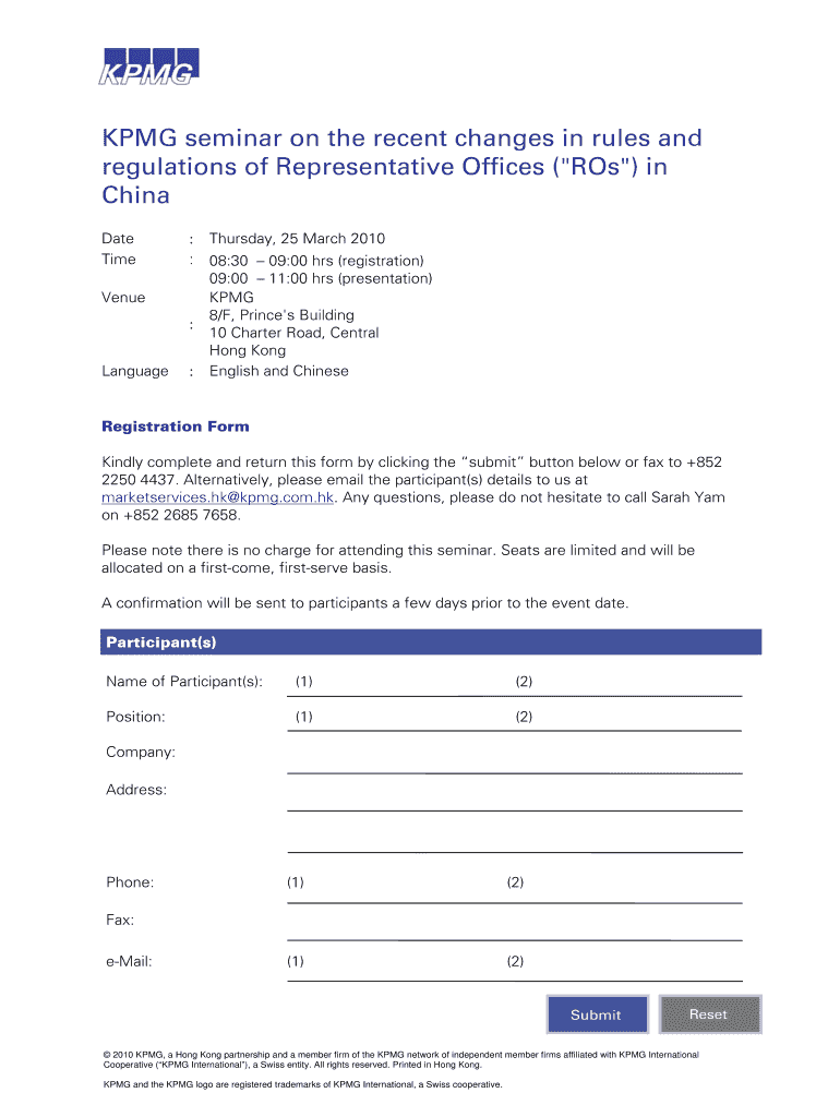 Fillable Online KPMG seminar on the recent changes in rules and Fax ...