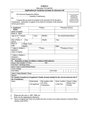 Fillable Online perambalur tn nic FORM 6 Application for inclusion of ...