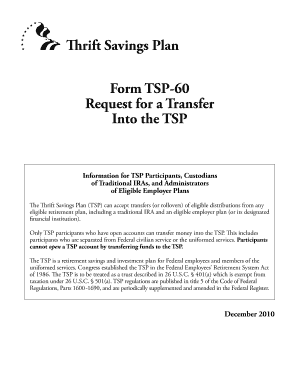 Fillable Online capmed Form TSP-60, Request for a Transfer Into the TSP ...