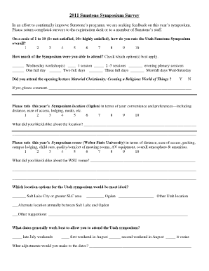 Fillable Online 2011 Sunstone Symposium Survey - Sunstone Magazine Fax ...