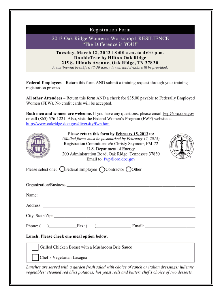 Fillable Online 2013 Oak Ridge Women’s Workshop | RESILIENCE Fax Email Print - pdfFiller