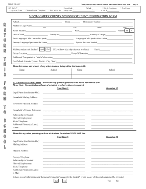 Fillable Online Montgomery county schools student information form Fax ...