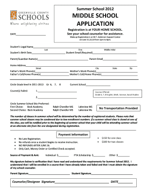 Fillable Online MIDDLE SCHOOL APPLICATION Fax Email Print - pdfFiller