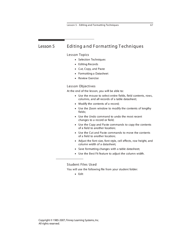Fillable Online Lesson 5 - Editing and Formatting Techniques Fax Email Print - pdfFiller