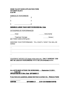 Fillable Online DCMS TALENT SHOW Application Form - Warren County ...