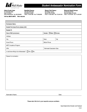 Fillable Online mstc Student Ambassador Nomination Form Fax Email Print ...